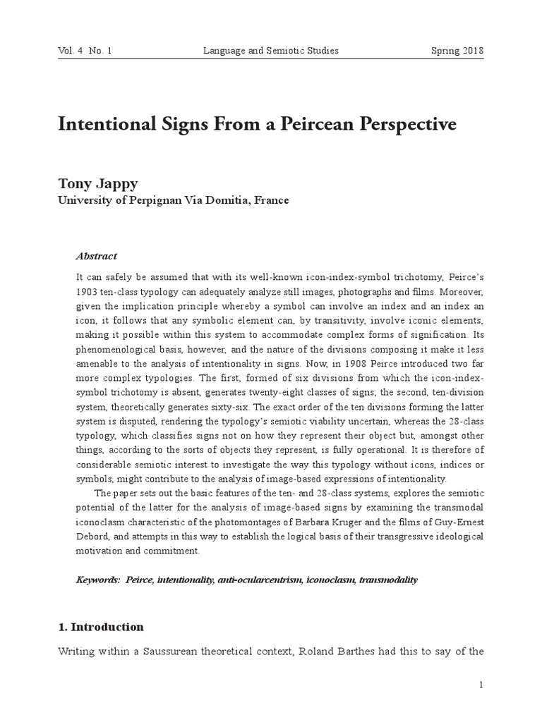 Intentional Signs From A Peircean Perspective (Tony Jappy) | PDF ...