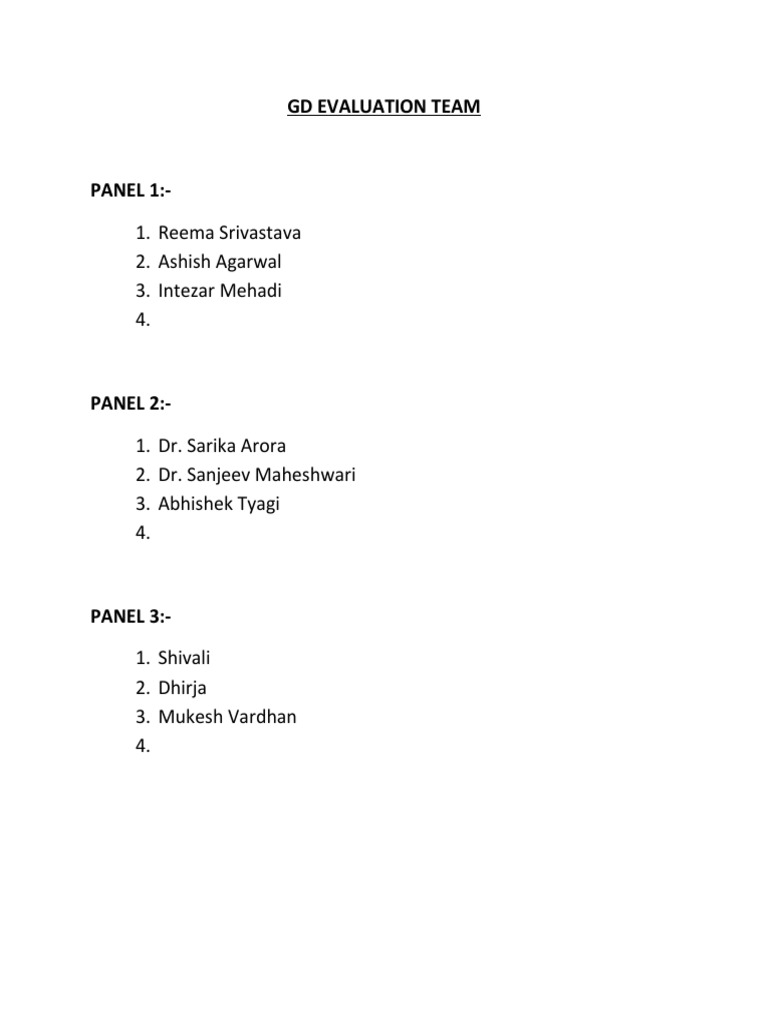 GD Evaluation Team Overview | PDF