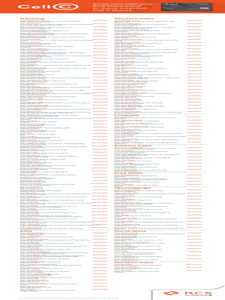 Shop Now With Your RCS Store Card at These Selected Cell C Stores | PDF ...