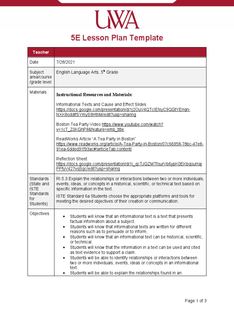 Ed508-5e-Lesson-Plan-Template 5 | PDF | Lesson Plan | Learning