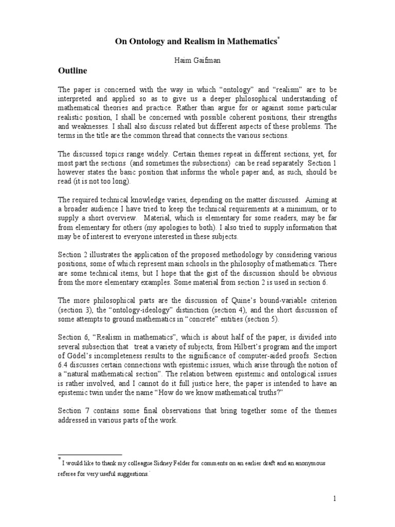 On Ontology and Realism in Mathematics | PDF | Ontology | First Order Logic