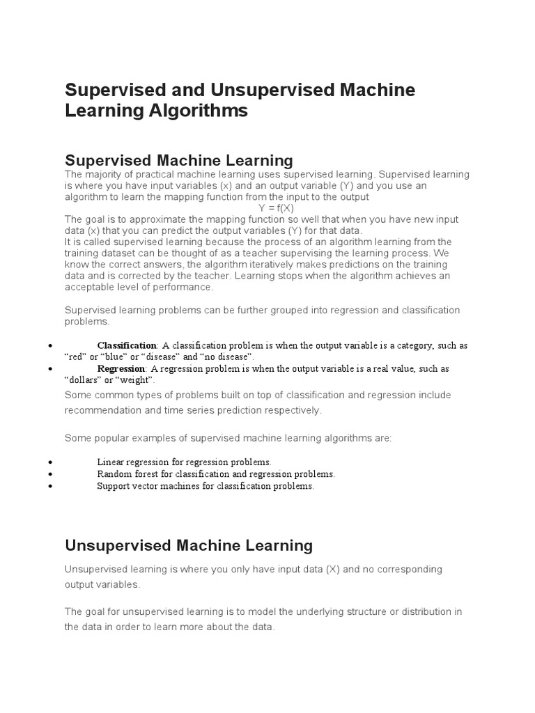 Supervised And Unsupervised Machine Learning Algorithms Pdf Machine