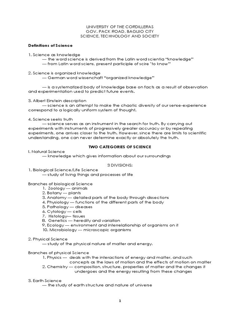 Lecture Note # 1 Branches of Science | PDF | Social Science | Science