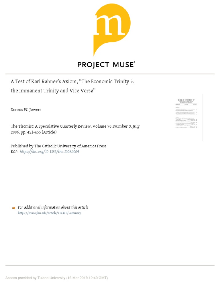Test of Karl Rahner's Axiom | PDF | Trinity | God The Father