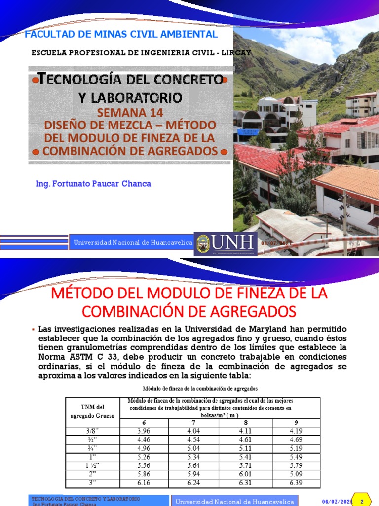 Diseño de mezcla de concreto mediante el método del módulo de fineza de la combinación de ...