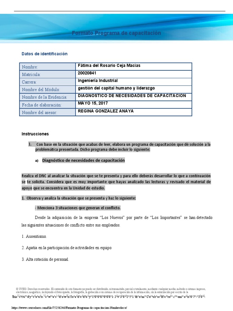 Formato Programa de Capacitacion Nombre | PDF | Gestión de recursos humanos | Business