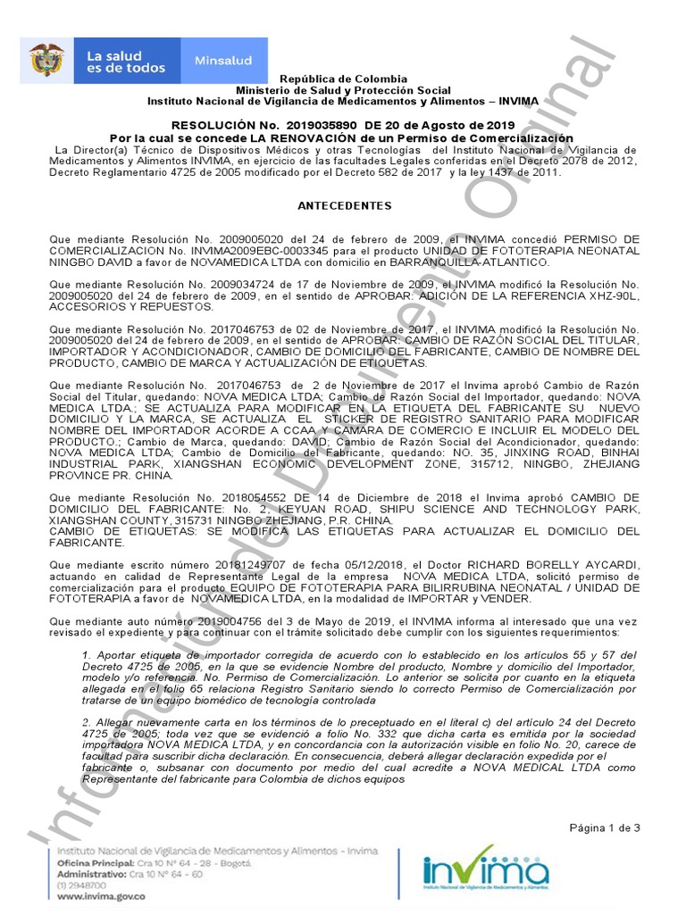 Invima Lampara XHZ 90l Actualizado | PDF | Tratamiento de salud | Bienestar