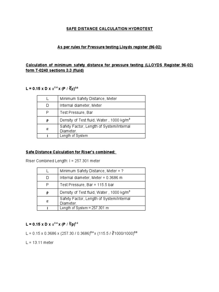 Safe Distance Calculation Hydrotest | PDF | Technology & Engineering