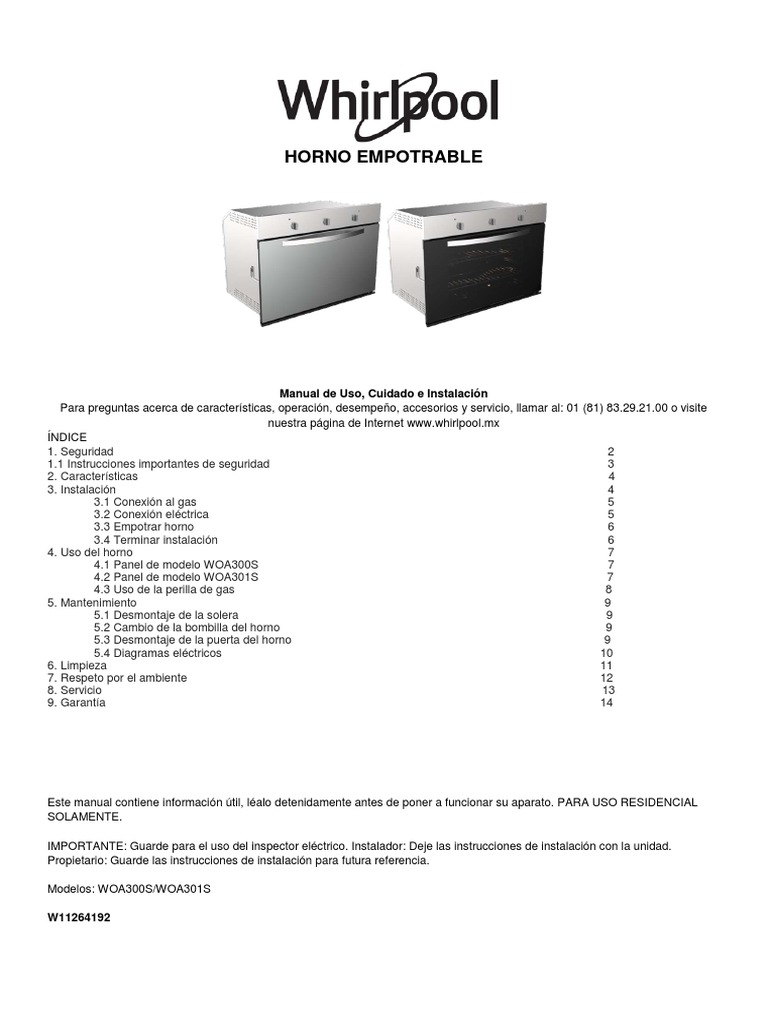 WOA300S Manual de Uso y Cuidado | PDF | Enchufes y tomas de corriente alterna | Termostato