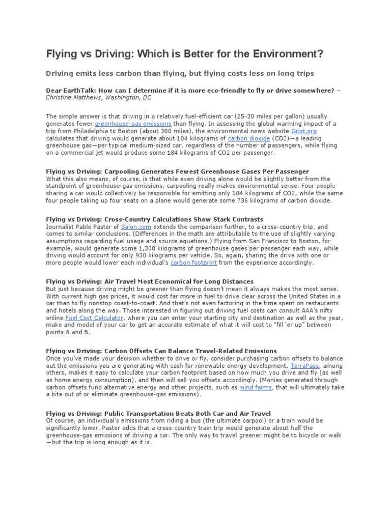 Flying Vs Driving | PDF | Greenhouse Gas | Carbon Footprint