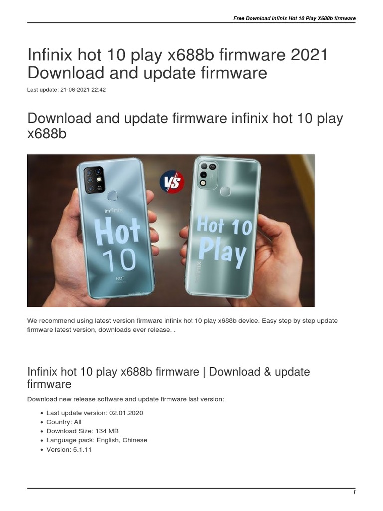 Infinix Hot 10 Play x688b Firmware 2021 Download and Update Firmware | PDF