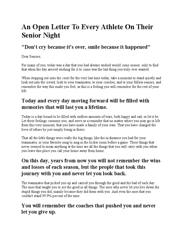 An Open Letter To Every Athlete On Their Senior Night | PDF