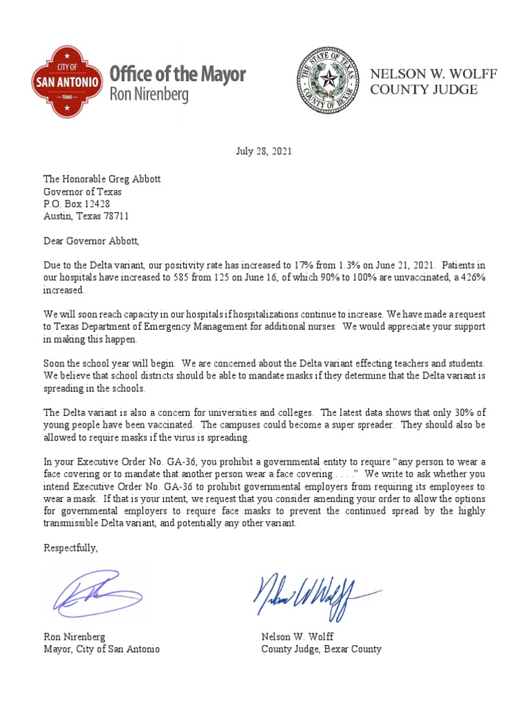 Letter To Gov Abbott (07/28/2021) | PDF