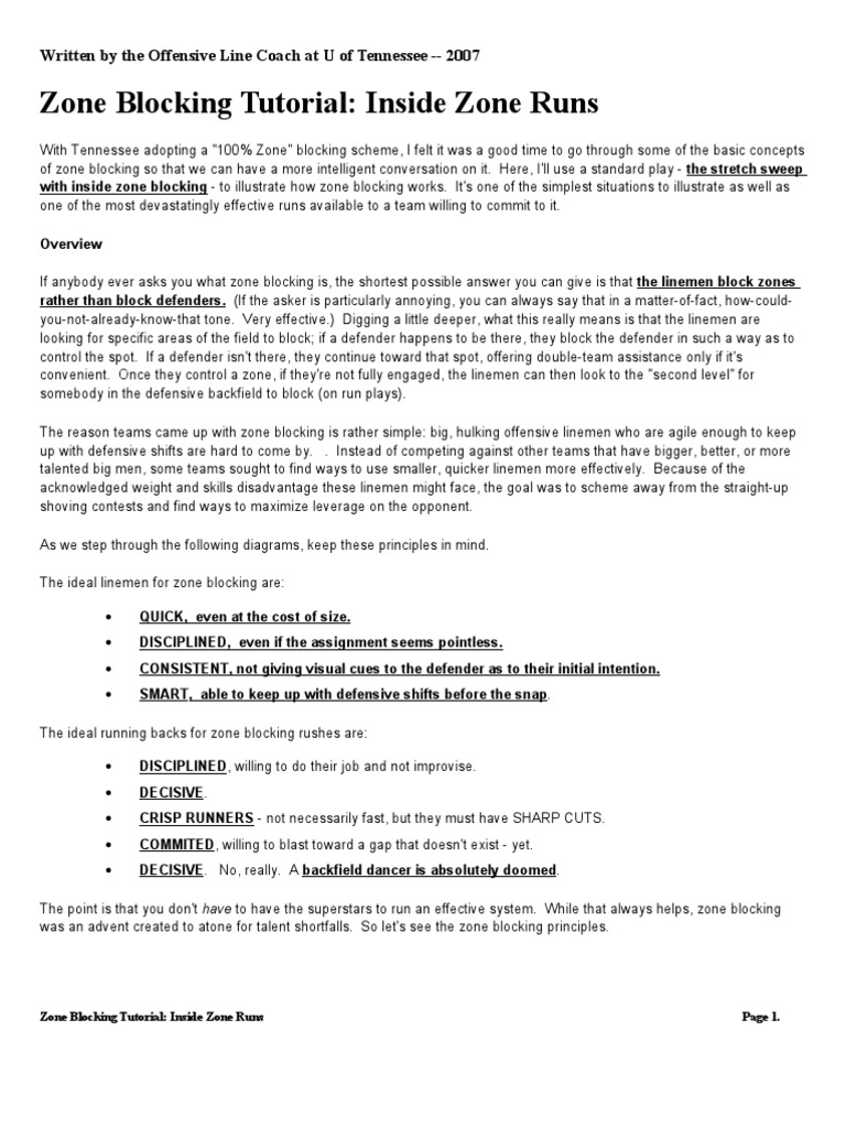 Inside Zone Blocking Explained | PDF | Gridiron Football | Sport Variants