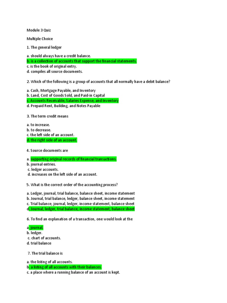 Module 3 Quiz With Answersss | PDF | Debits And Credits | Expense