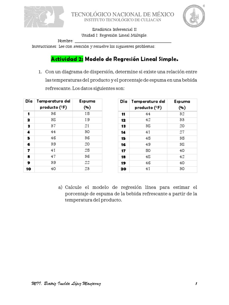 Actividad II - Modelo de Regresión Lineal Simple | PDF | Teoría de la ...