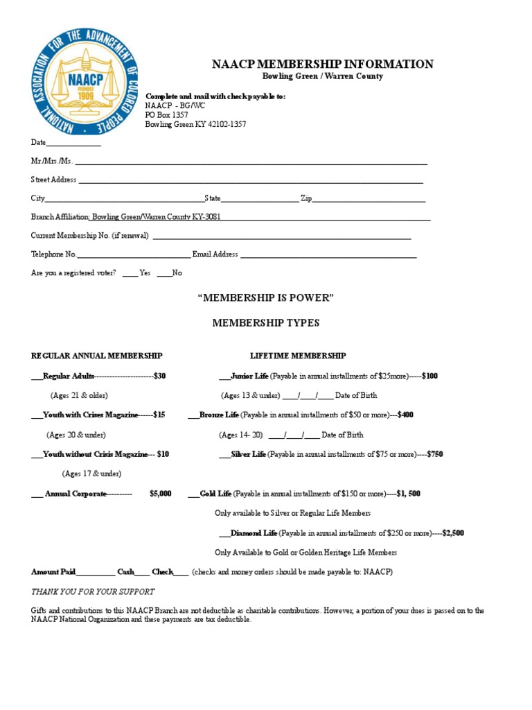 NAACP-Membership-Form BG | PDF | Public Finance | Taxation