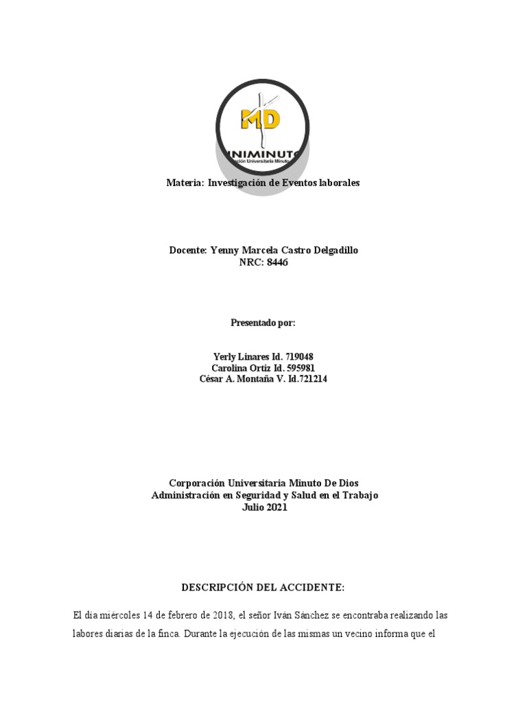 Actividad 4 Investigación de Eventos Laborales | PDF | Bienestar | Medicina