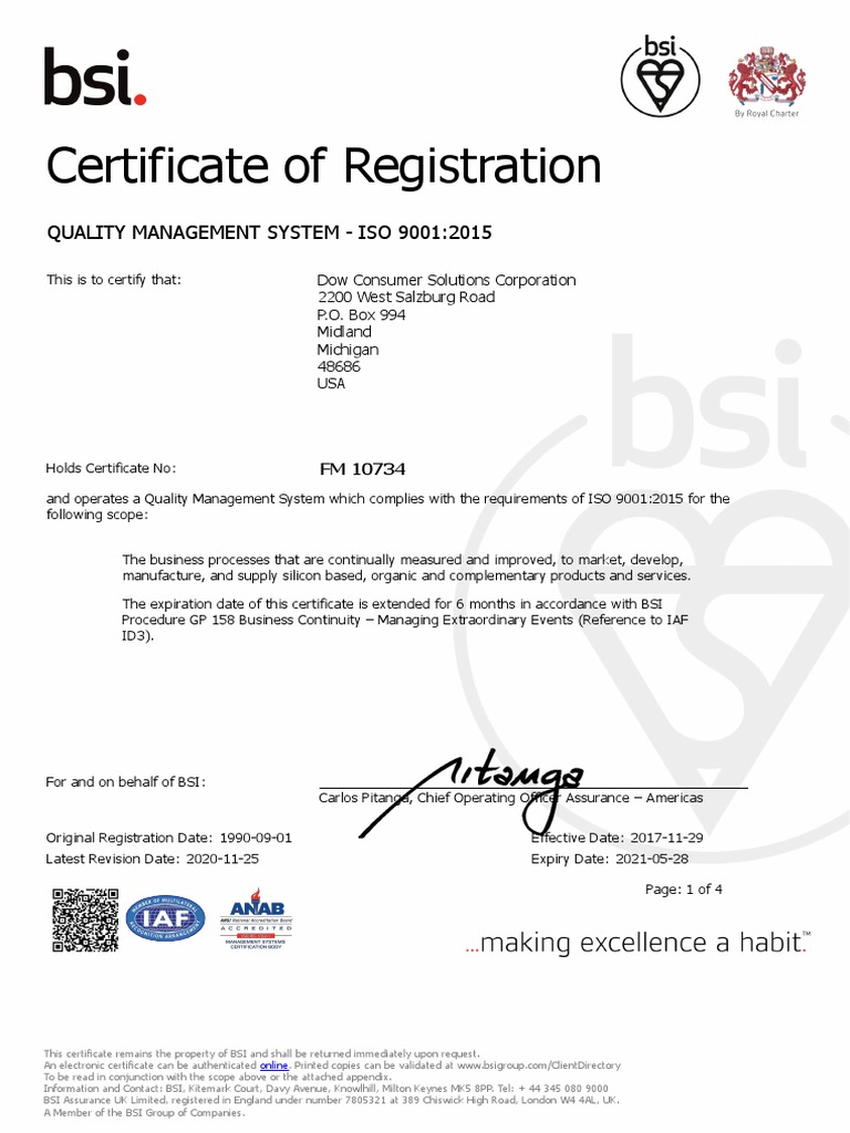 Dow ISO 9001-2015 | PDF | Dow Chemical Company | Iso 9000