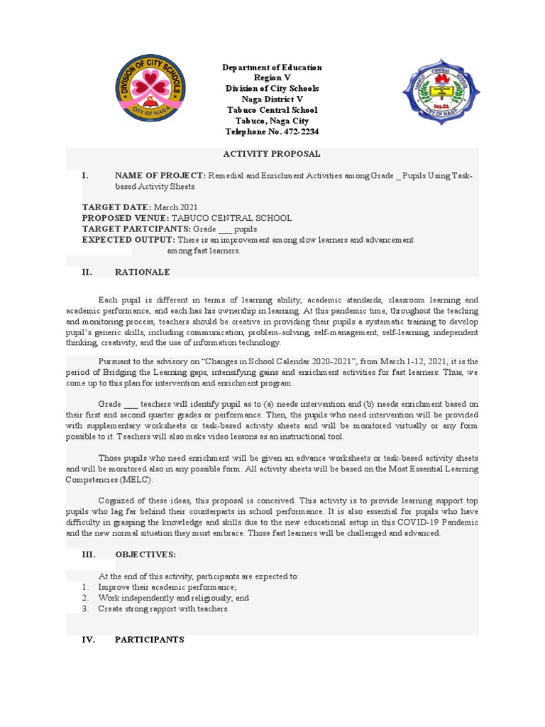 Activity Proposal For Enrichment | PDF | Applied Psychology | Evaluation