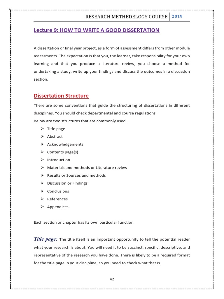 Lecture 9: How To Write A Good Dissertation | PDF | Thesis | Academia