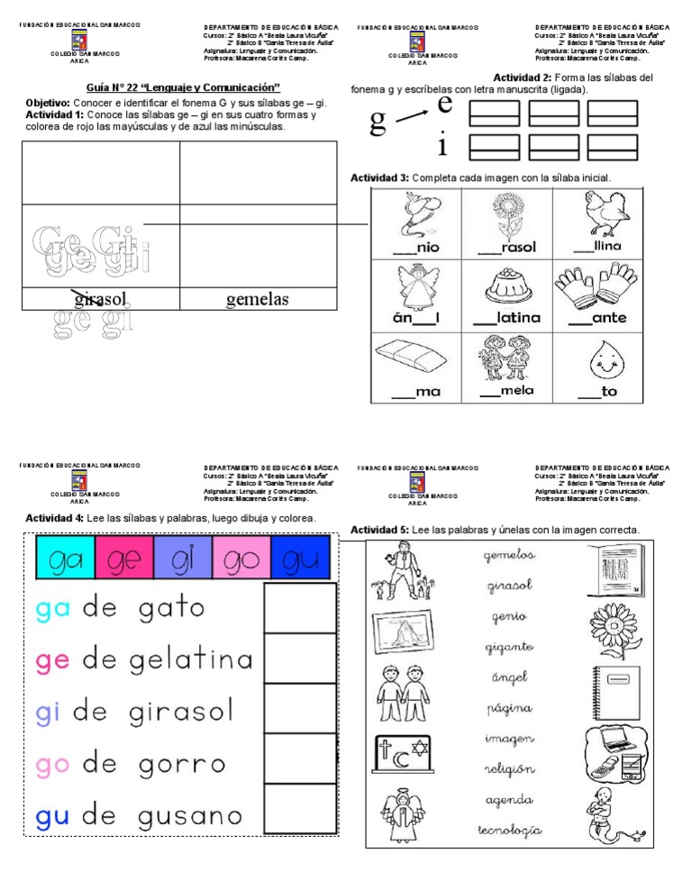 Guía N°22 Sílabas Ge Gi | PDF | Lingüística | Comunicación humana