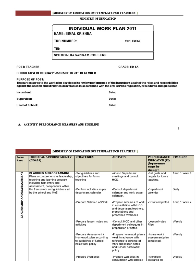 Individual Work Plan | Download Free PDF | Educational Assessment ...