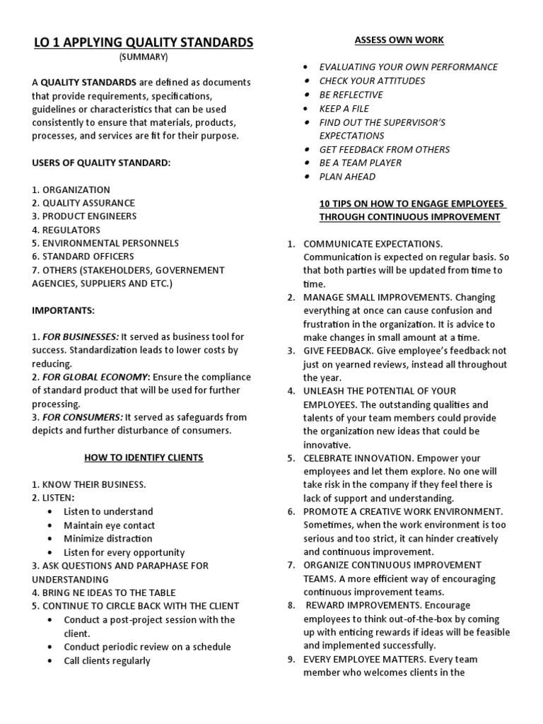 Lo 1 Applying Quality Standards | PDF | Specification (Technical ...