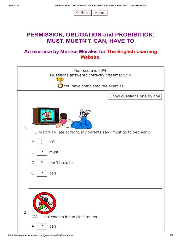 PERMISSION, OBLIGATION and PROHIBITION - MUST, MUSTN'T, CAN, HAVE TO | PDF PERMISSION, OBLIGATION and PROHIBITION - MUST, MUSTN'T, CAN, HAVE TO | PDF