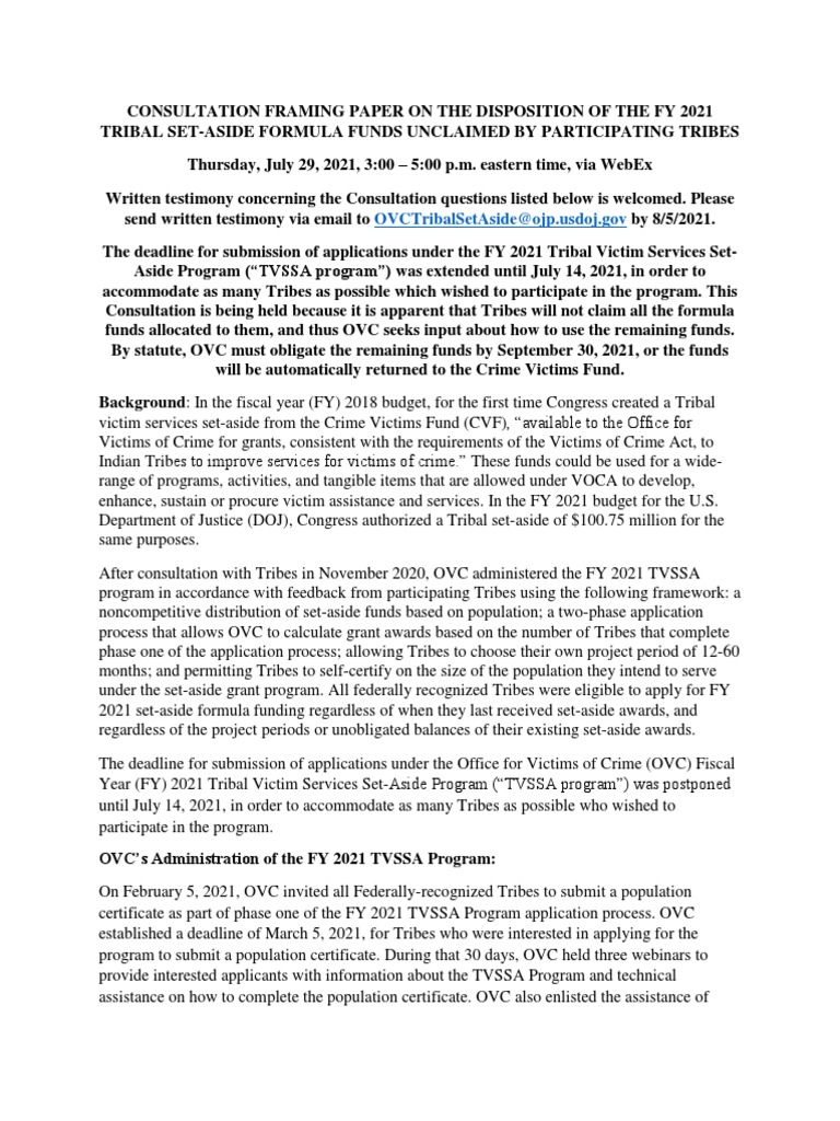 July 2021 Tribal Consultation Framing Paper | PDF | Native American ...