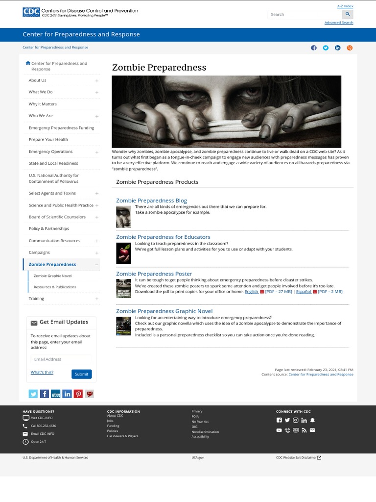 Zombie Preparedness - CDC | Download Free PDF | Centers For Disease ...