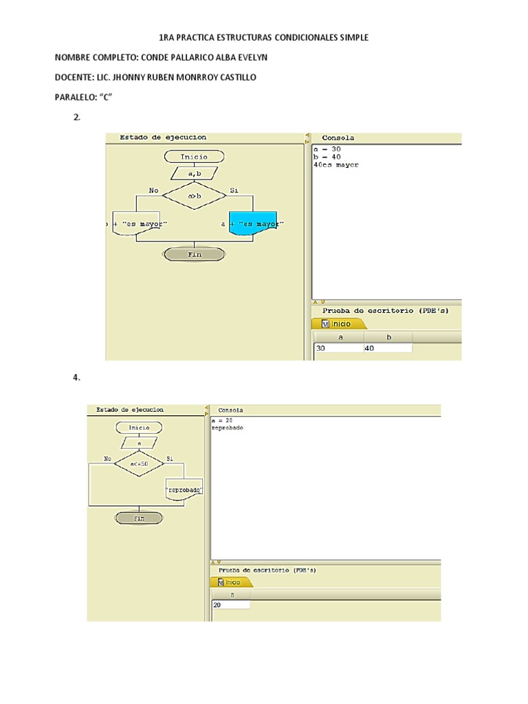 Practica 1 Estructura Condicional Simple (Prueba de Escritorio) | PDF