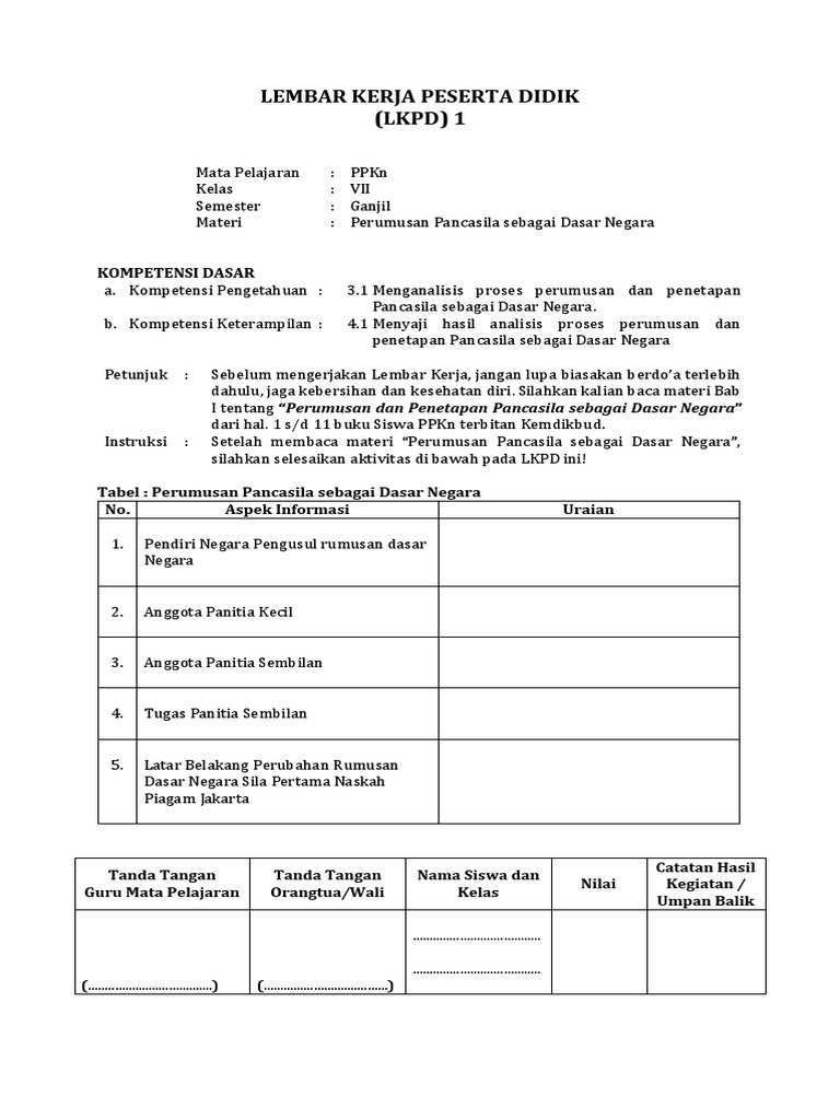 LKPD (PPKN 7) 1 | PDF