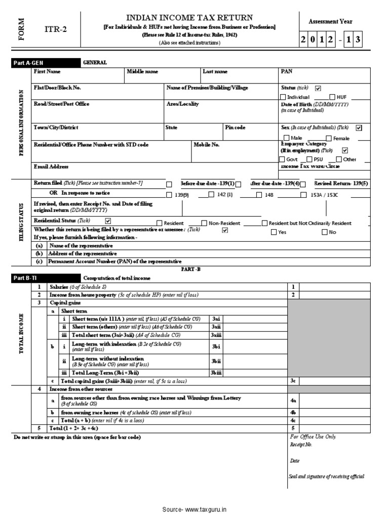 Itr2 in Excel Format Taxguru - in | PDF | Capital Gain | Tax Deduction