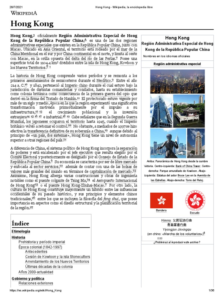 Hong Kong - Wikipedia, La Enciclopedia Libre | PDF | Hong Kong | China