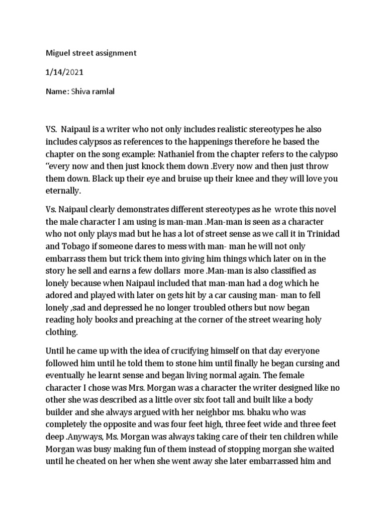 Analysis of Characters in Miguel Street | PDF | Mystery, Thriller ...