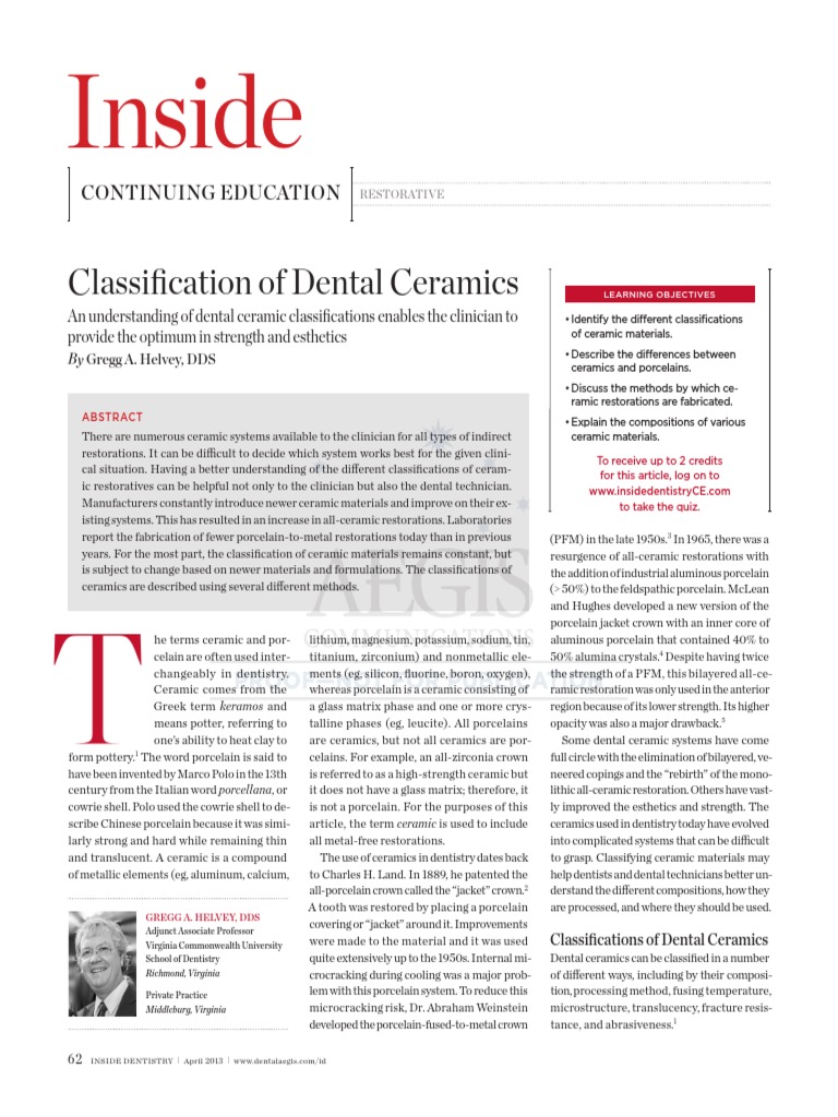 Inside: Classification of Dental Ceramics | PDF | Ceramics | Sintering