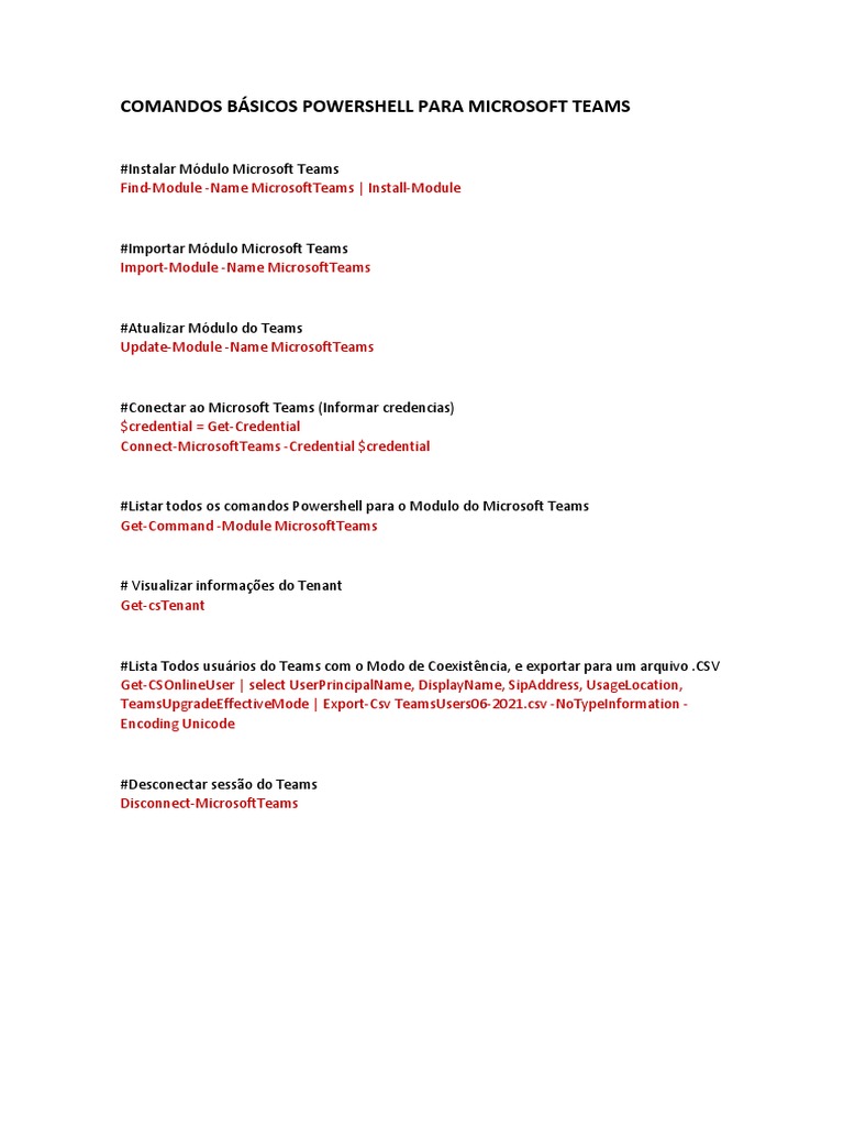 Comandos Básicos PowerShell para Teams | PDF