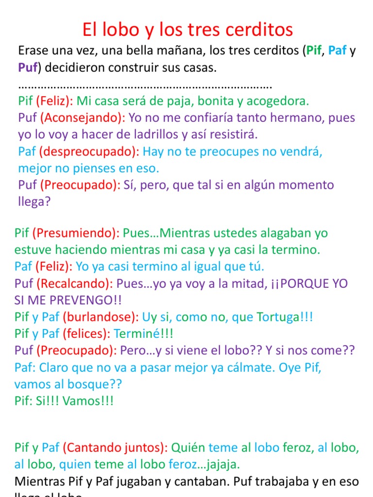 Diálogo De Los Tres Cerditos Corto Pdf