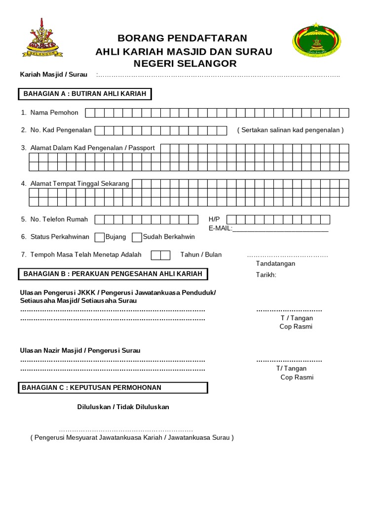 Borang Daftar Kariah Masjid Dan Surau Pdf