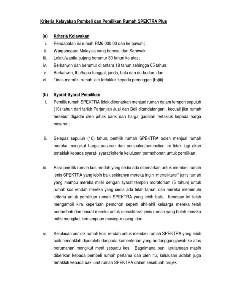 Criteria For Ownership of Spektra Plus House | PDF