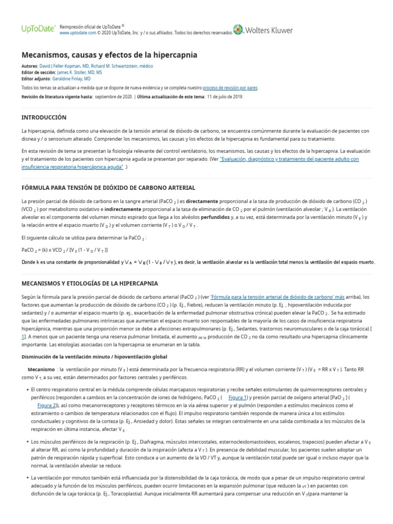 Mecanismos, Causas y Efectos de La Hipercapnia - UpToDate | PDF ...