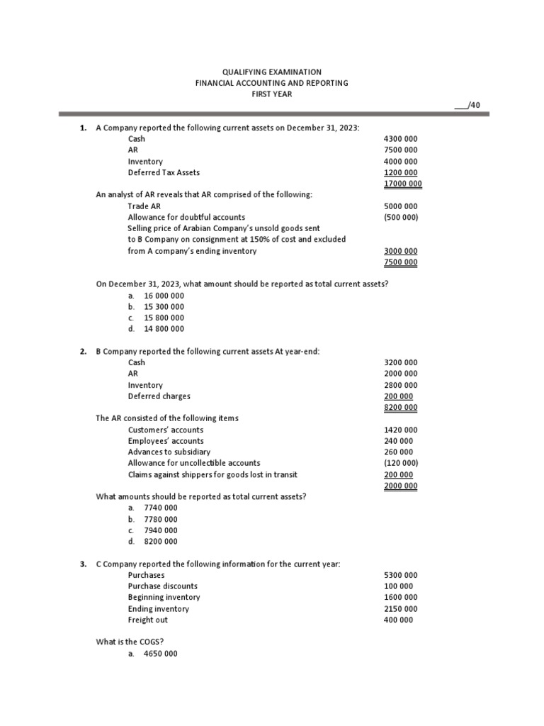 Financial Accounting Qualifying Exam Review | PDF | Cheque | Bad Debt