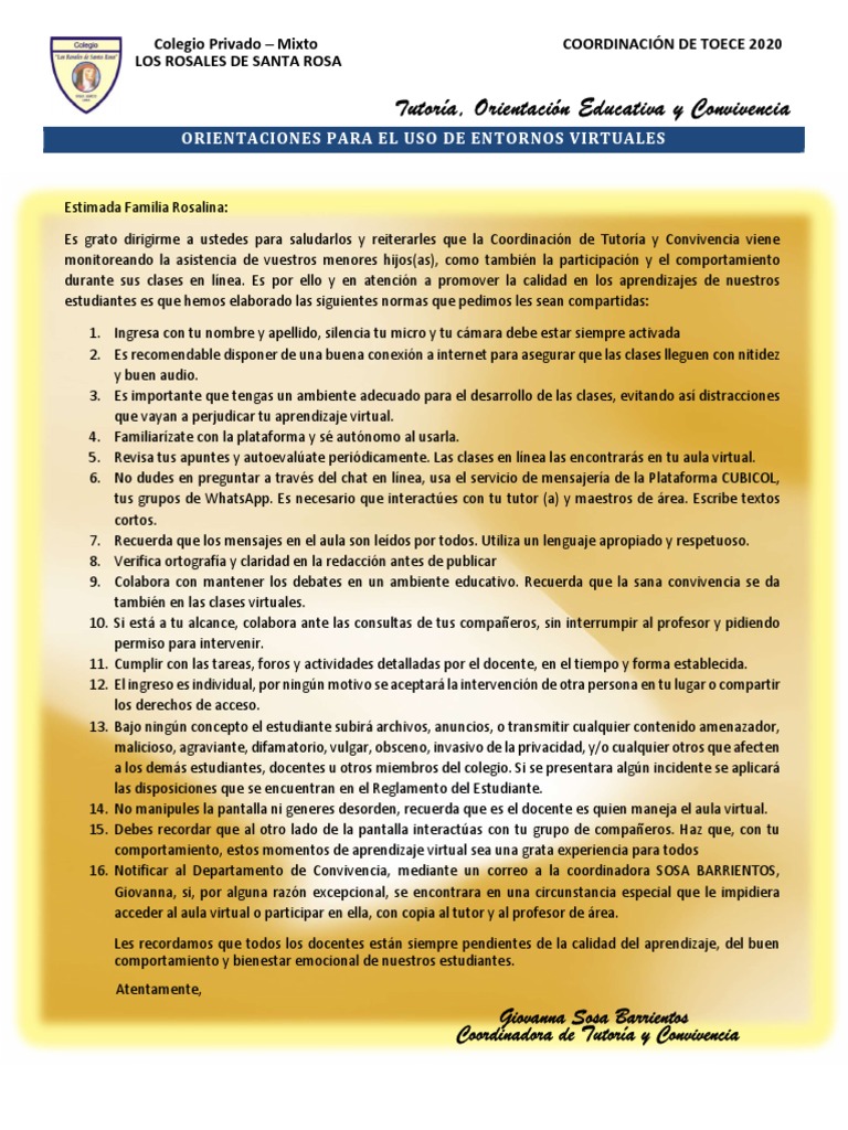 Normas para Clases Virtuales 2020 | PDF | Salón de clases | Maestros