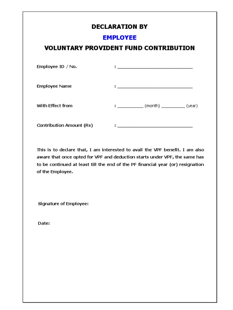 VPF Contribution Declaration Form | PDF