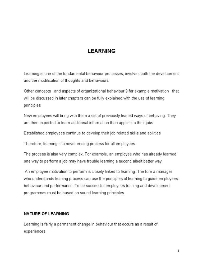 Nature of Learning | PDF | Classical Conditioning | Reinforcement