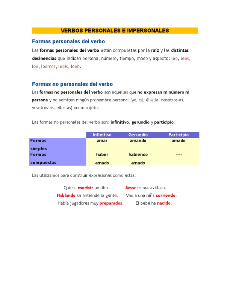 Verbos Personales e Impersonales | PDF