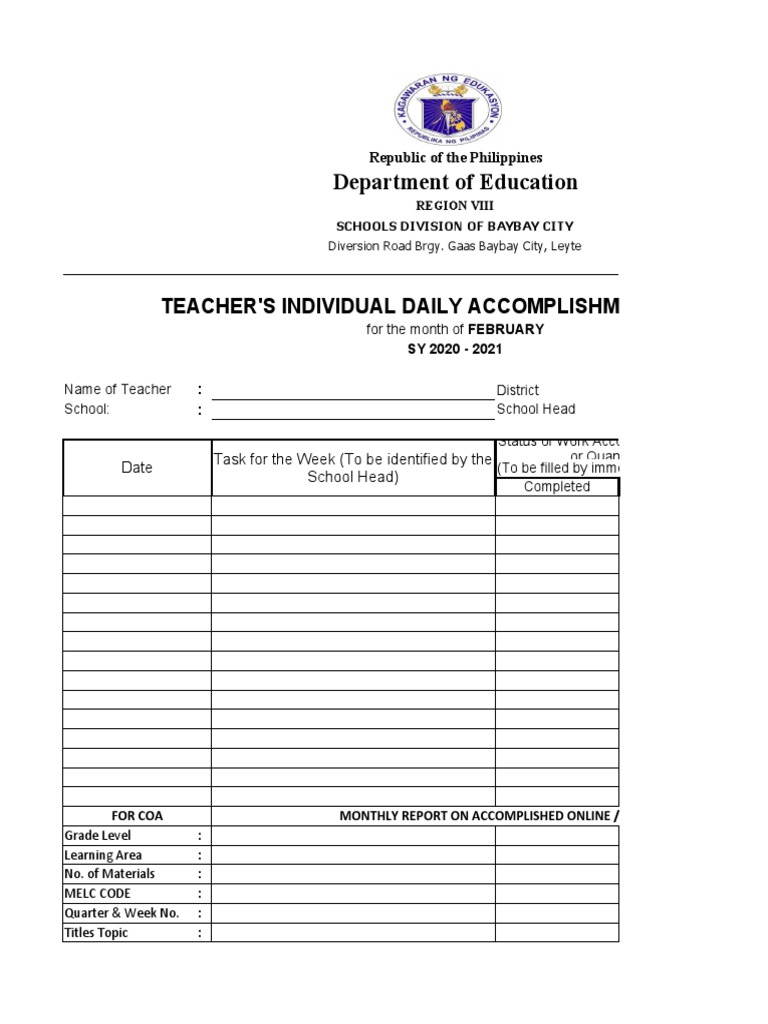 Teacher Accomplishment Report | PDF