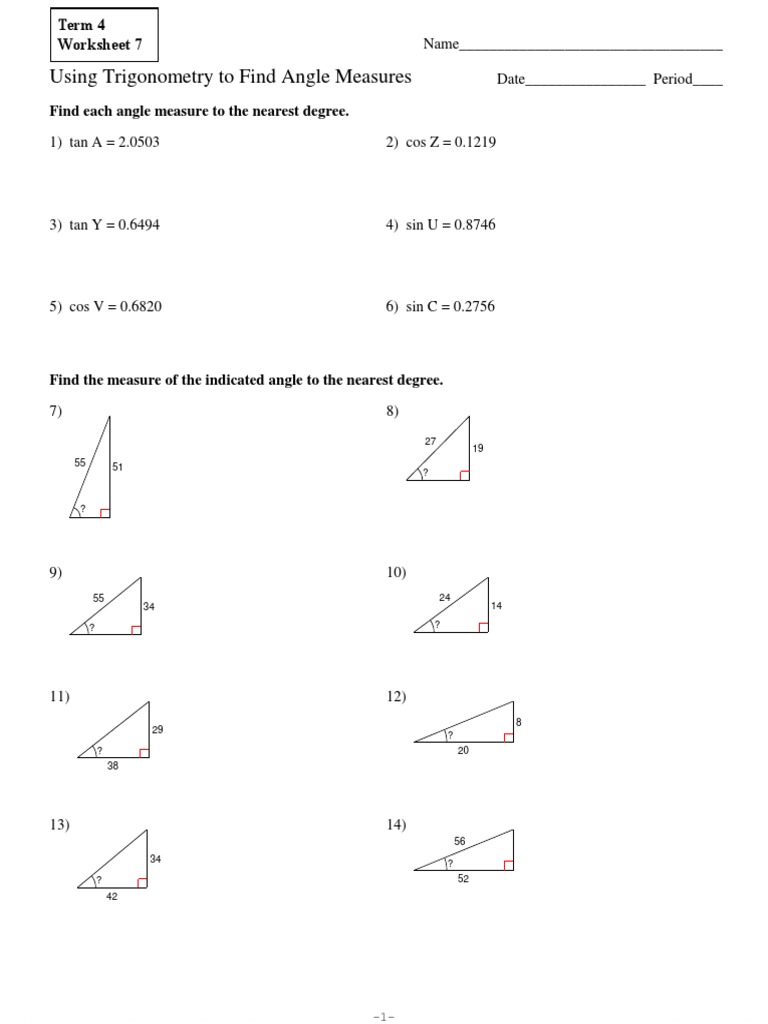 7.trigonometry To Find Angle Measures | PDF | Trigonometric Functions ...