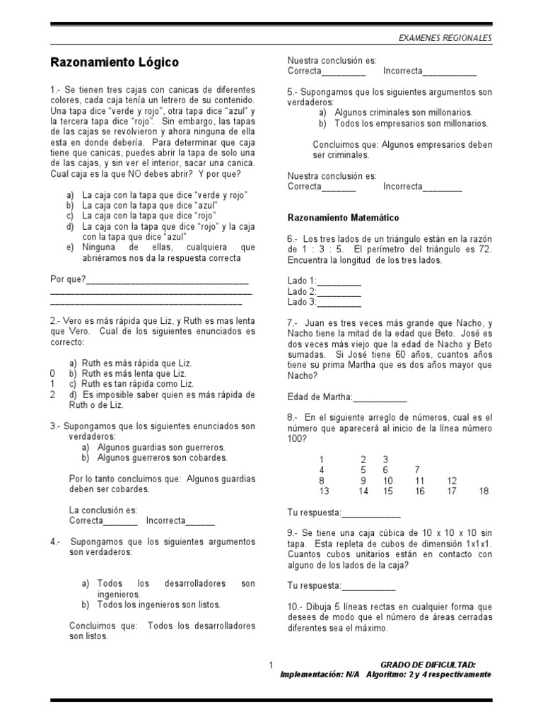 Ejercicios de Pensamiento Logico Matematico | PDF | Algoritmos ...